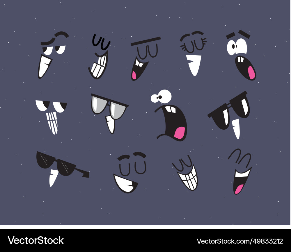 Emotion smile faces drawing in cartoon style Vector Image
