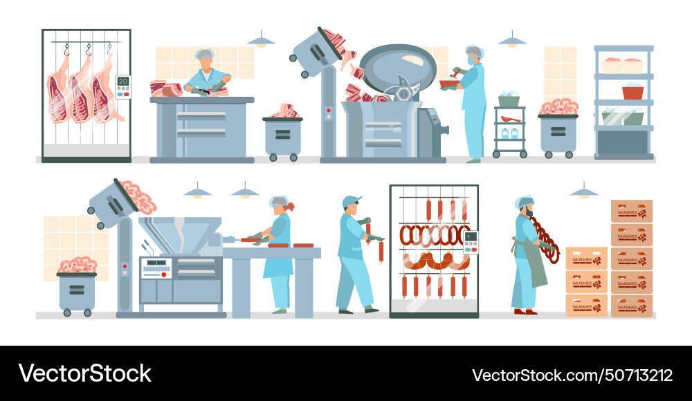 Meat processing plant composition Royalty Free Vector Image