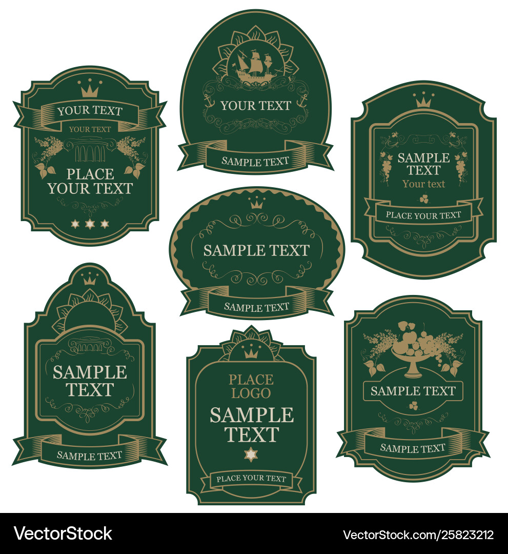 Set labels in green and gold colors Royalty Free Vector