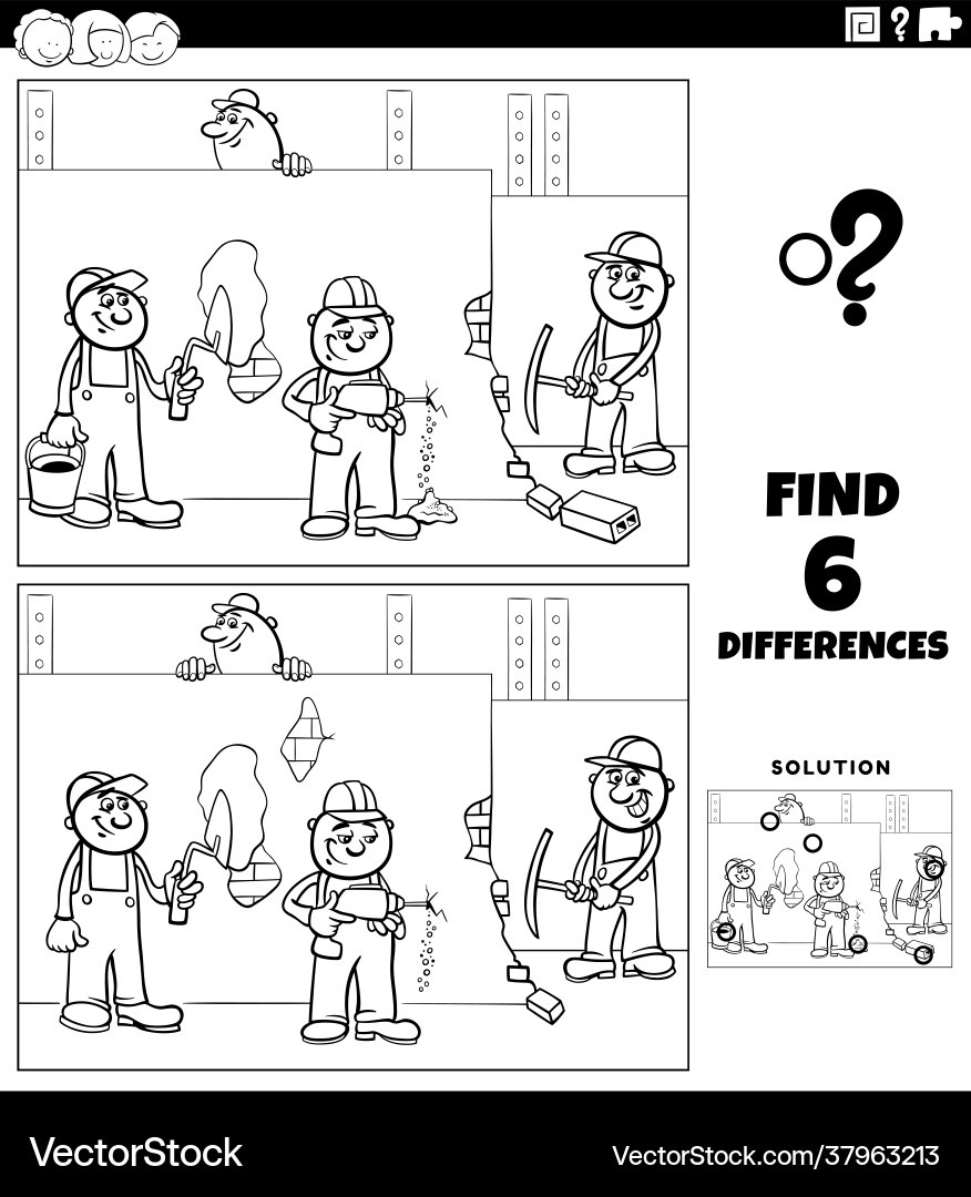 Differences game with cartoon workers coloring Vector Image