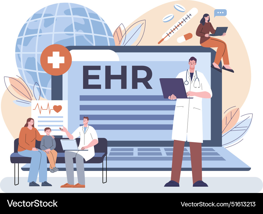 Ehr concept electronic medical record doctor Vector Image
