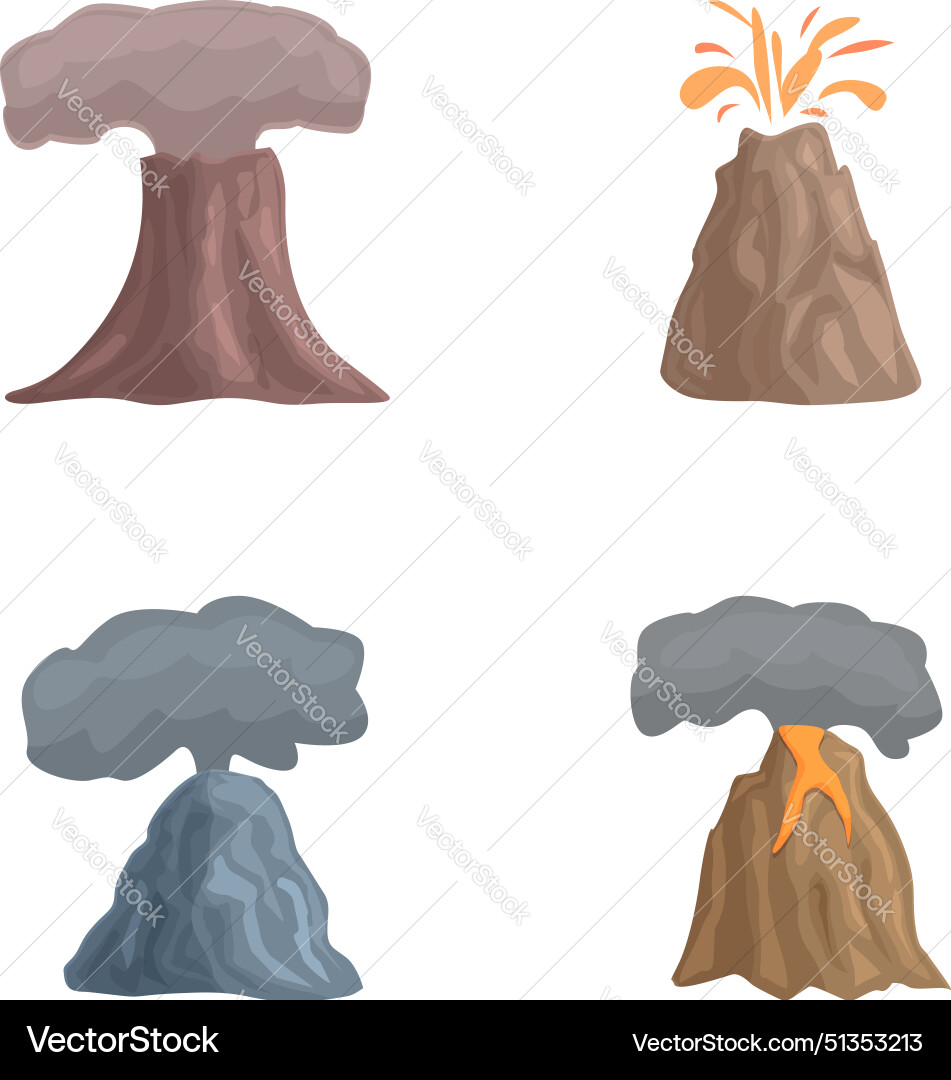Erupting volcano icons set cartoon Royalty Free Vector Image