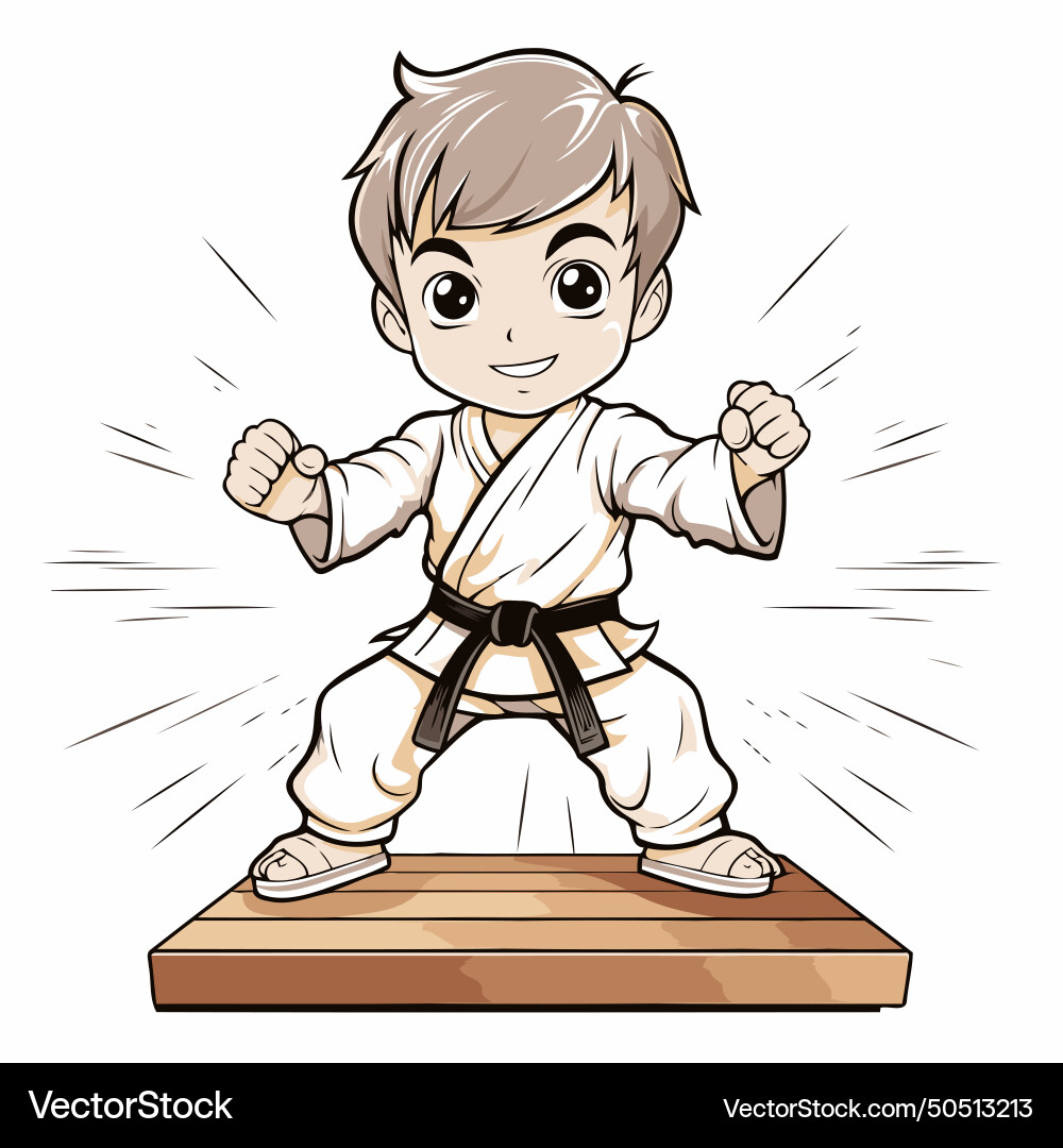 Karate boy in white kimono cartoon Royalty Free Vector Image