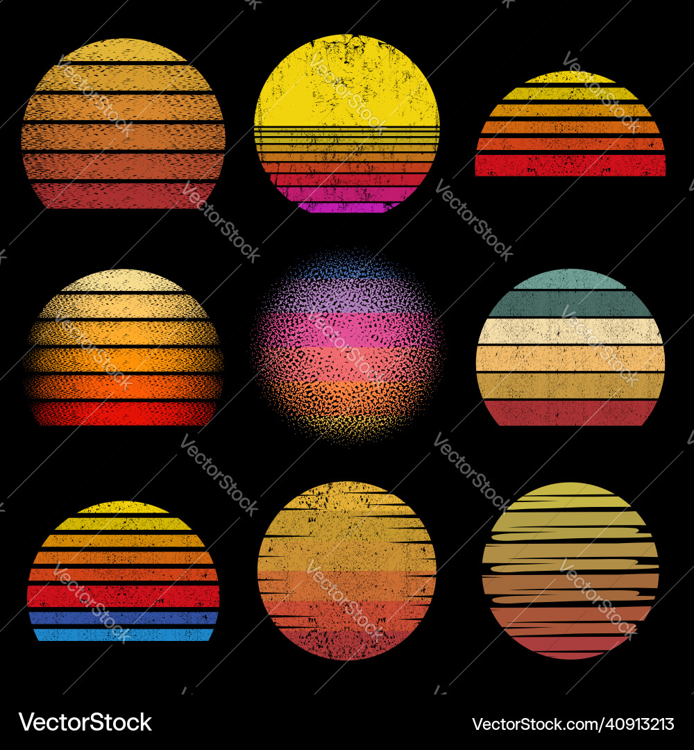 Retro Sunset Background Set Royalty Free Vector Image
