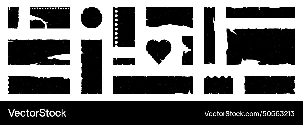 Set of grunge jagged rectangle shape black torn Vector Image