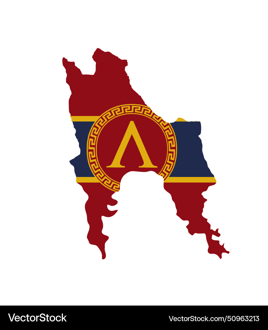 Spartan flag over laconia map silhouette isolated Vector Image