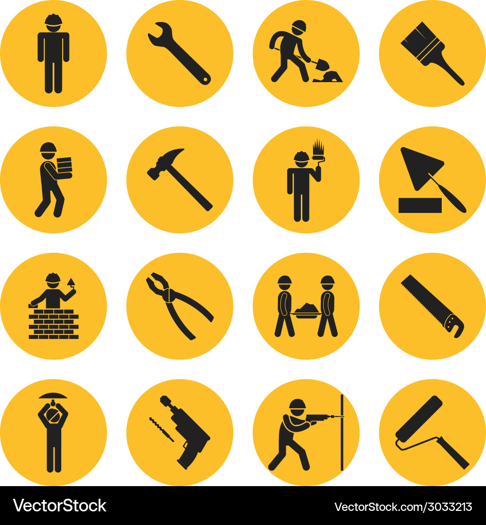 Yellow circle construction and building icons Vector Image