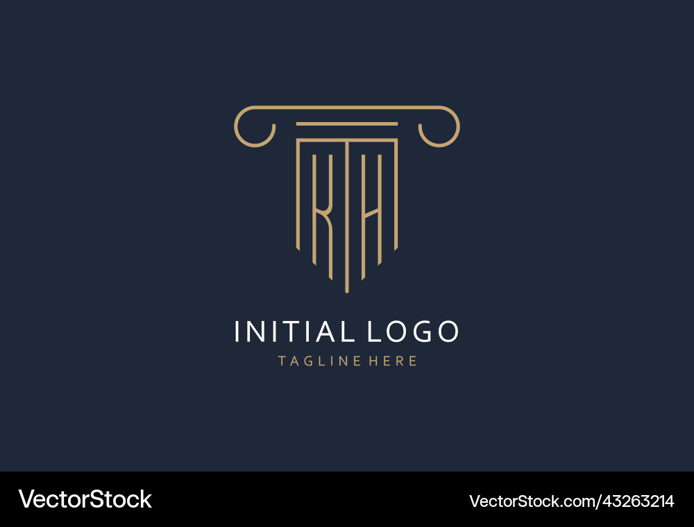 Kh initial with pillar shape logo design creative Vector Image