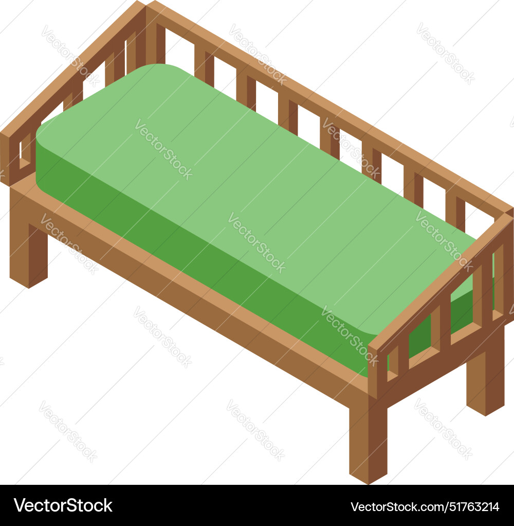 Wooden bed frame with green mattress isometric Vector Image