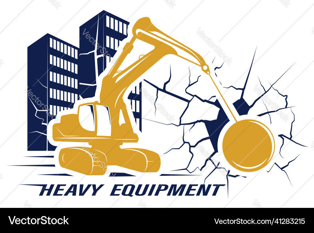 Demolition Tractor Breaking Wall Royalty Free Vector Image