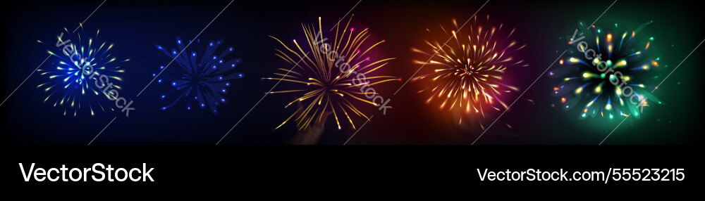 Firework light effects set on black Royalty Free Vector