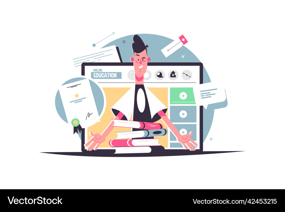 Guy student learn on laptop Royalty Free Vector Image