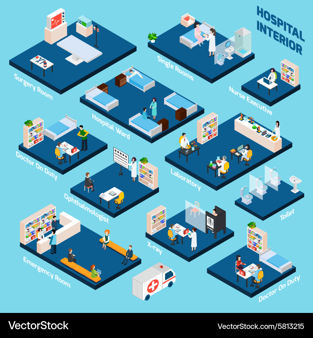 Isometric hospital interior Royalty Free Vector Image