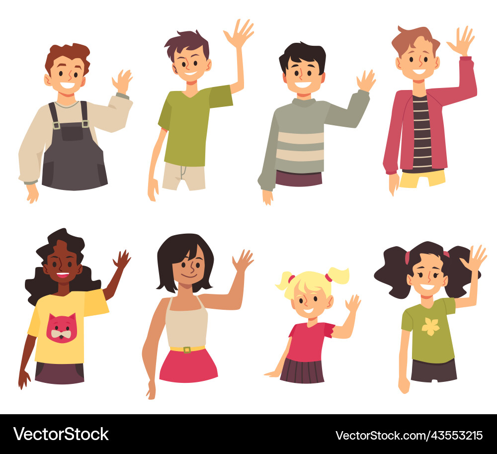 Kids wave their hands in sign of greeting set Vector Image