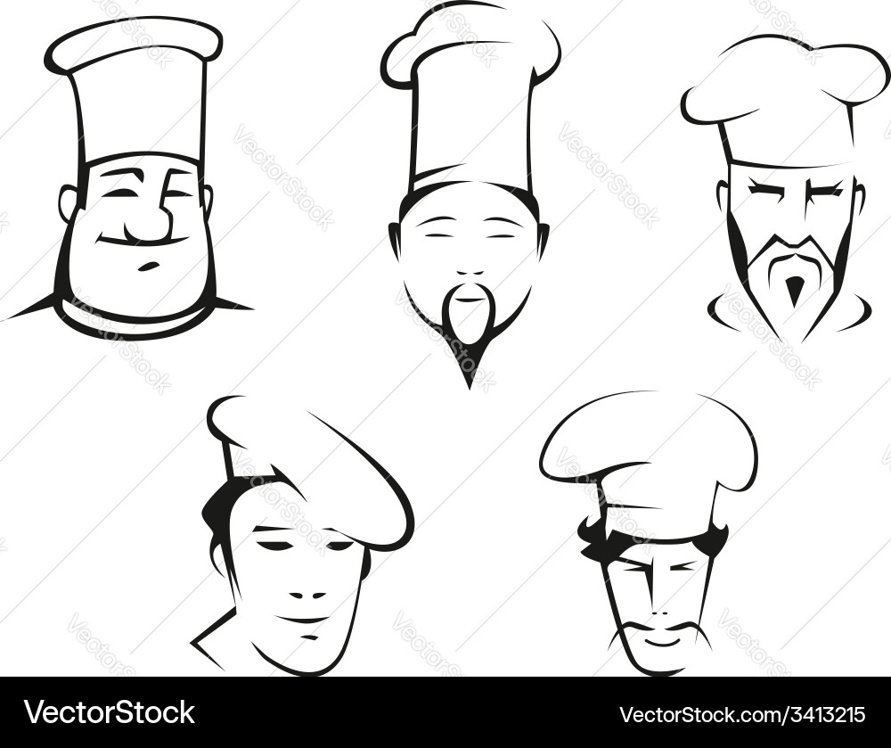 Sketches of chefs heads Royalty Free Vector Image
