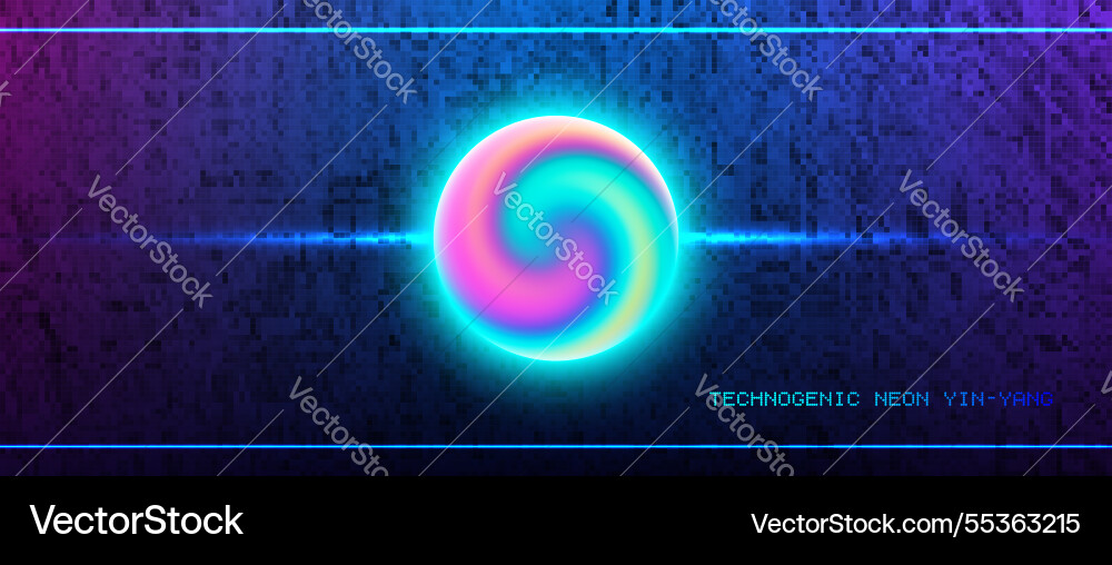 Technogenic glowing cyan neon yin yang Royalty Free Vector