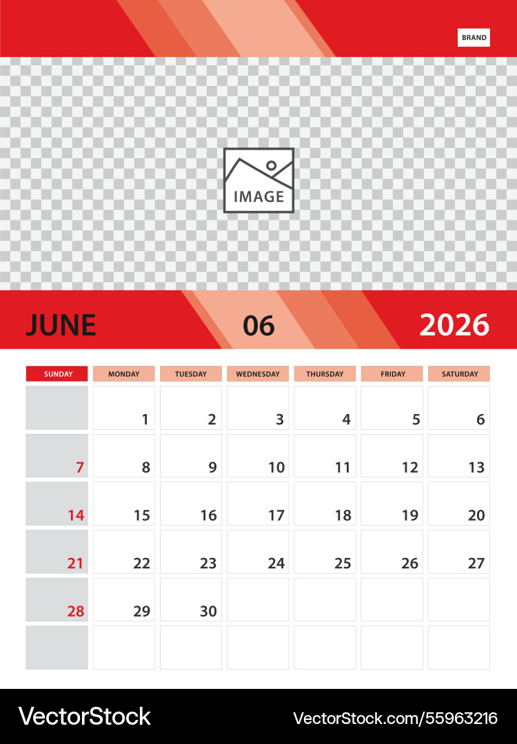 Juni 2026 Jahresvorlage Kalender 2026 Design Vektorbild