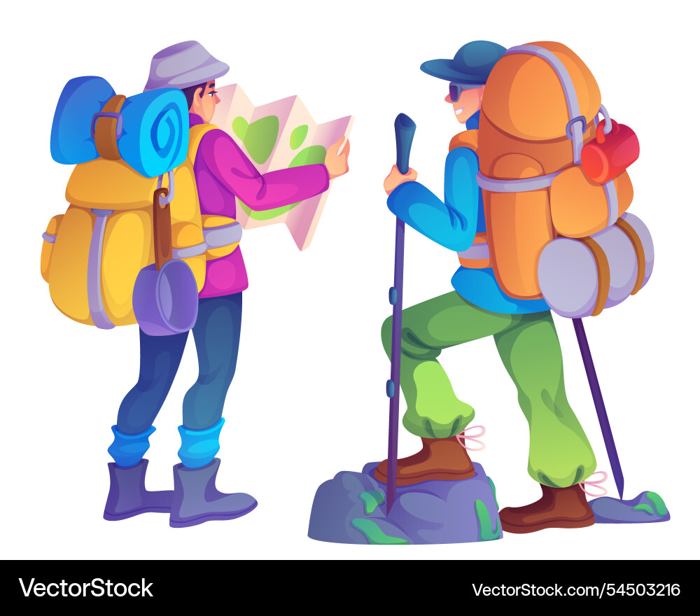 Male hikers isolated on white background Vector Image