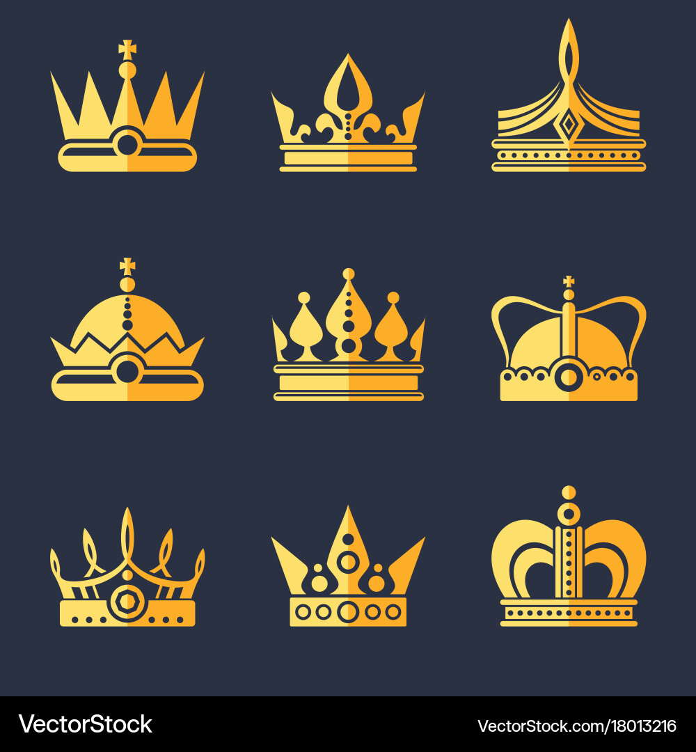 Set of rich golden crowns flat Royalty Free Vector Image
