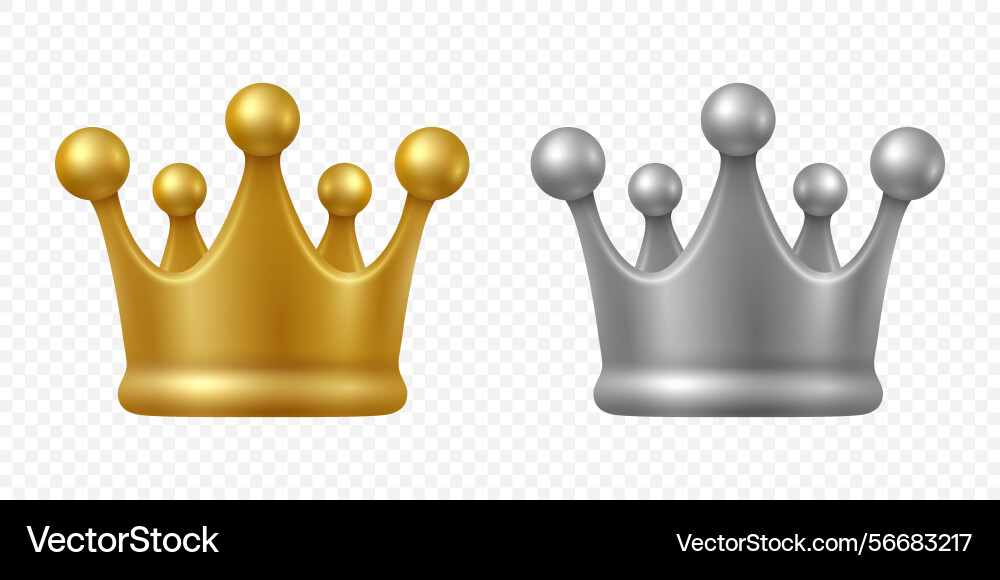 3d realistic gold and silver crown icon set Vector Image