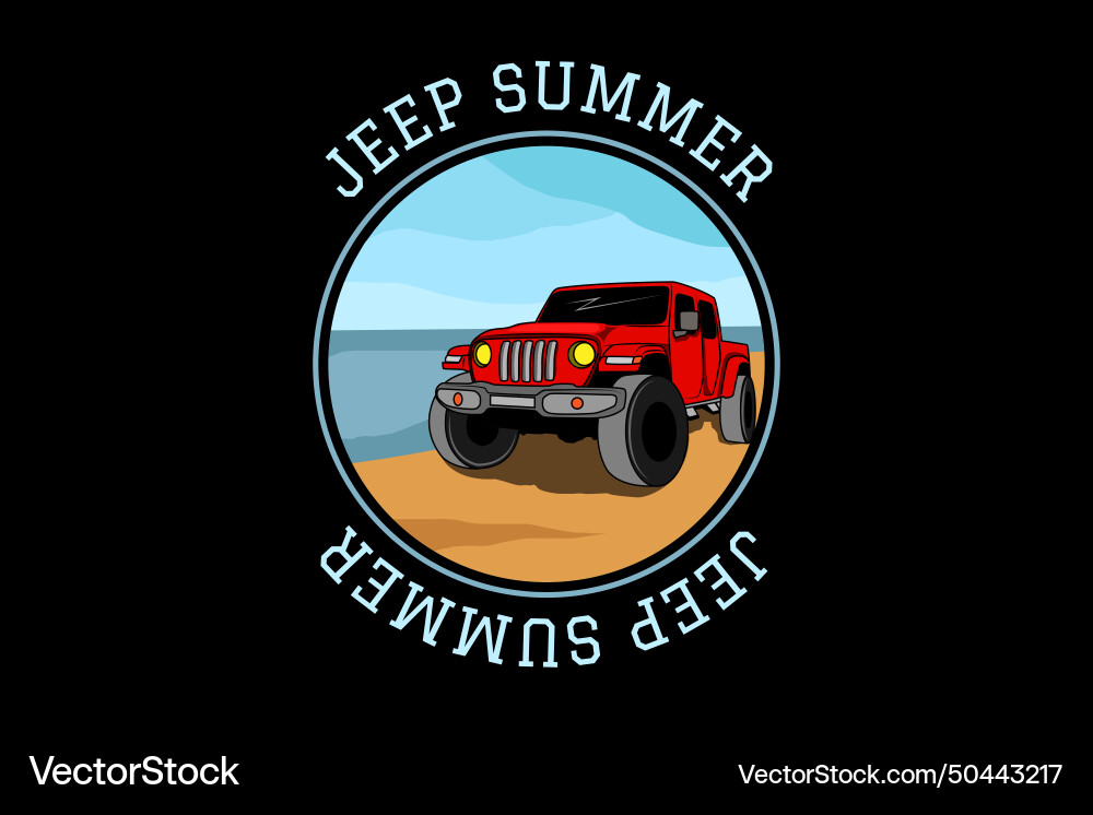 Jeep summer retro design landscape Royalty Free Vector Image