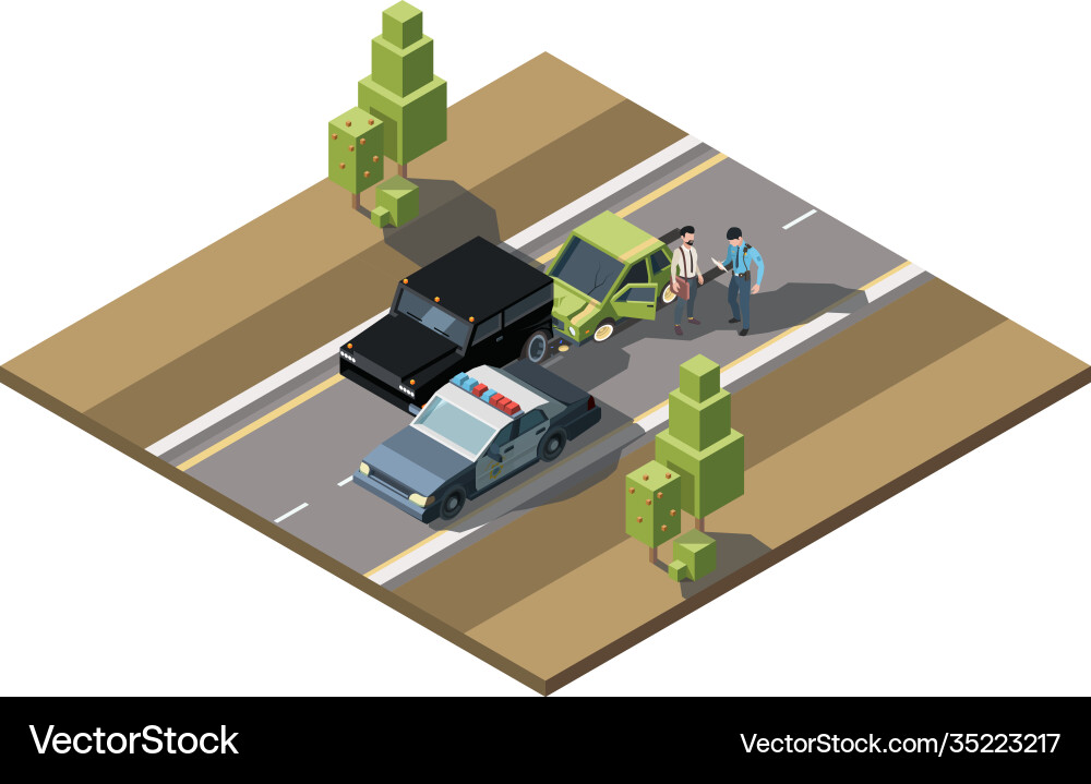 Road accident isometric car damaged emergency Vector Image