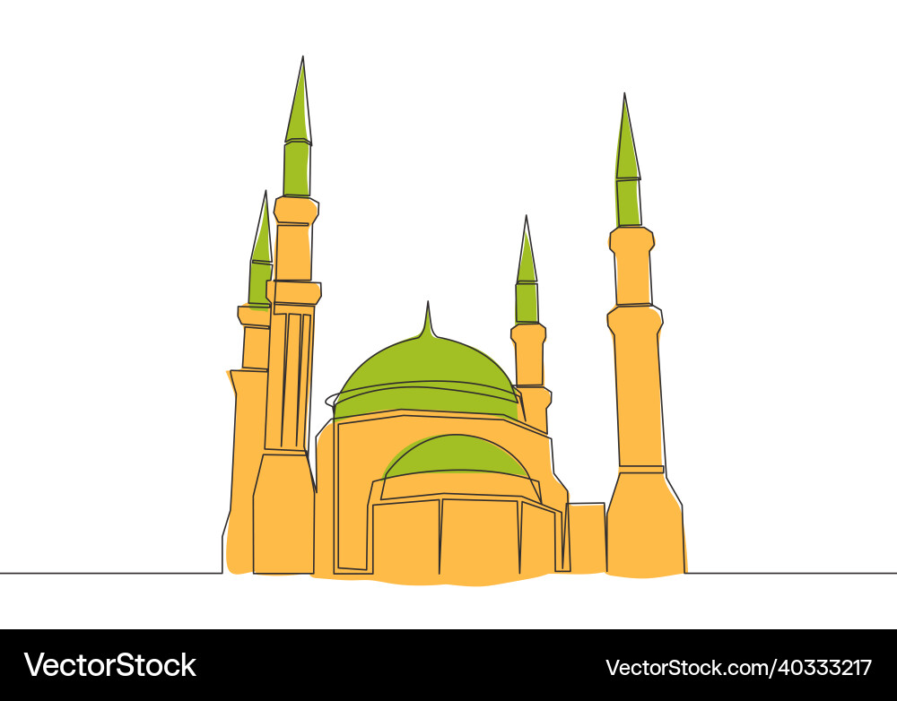 Single continuous line drawing of muslim Vector Image