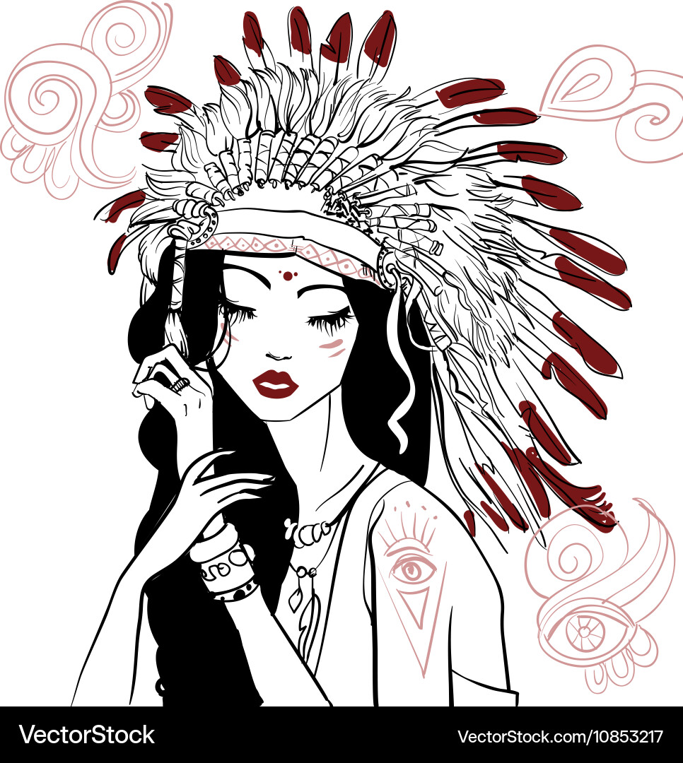 Young beautiful native american woman Royalty Free Vector