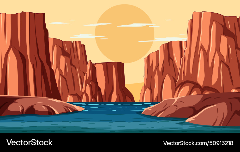 Calm river flowing through a rugged canyon Vector Image