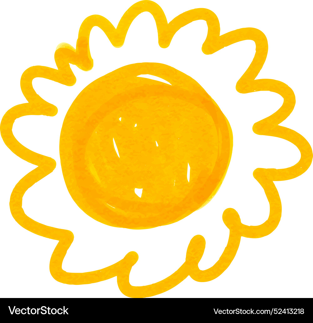Childlike drawing of sun with rays Royalty Free Vector Image