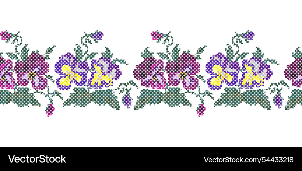 Cross stitch flowers embroidery seamless pattern Vector Image