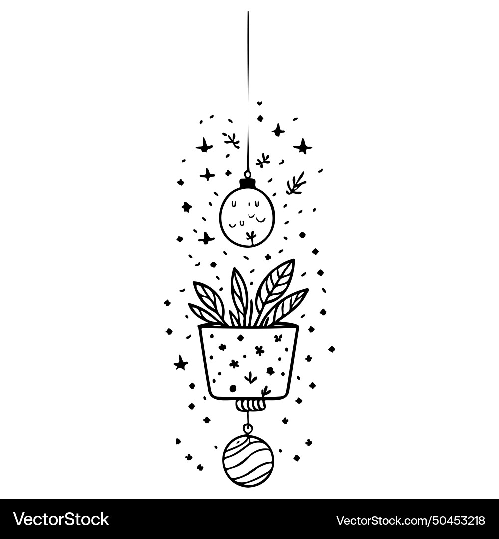 Doodle decoration hanging potted plant sketch Vector Image