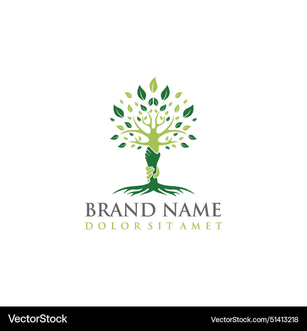 Human hands and tree with green leaves Royalty Free Vector