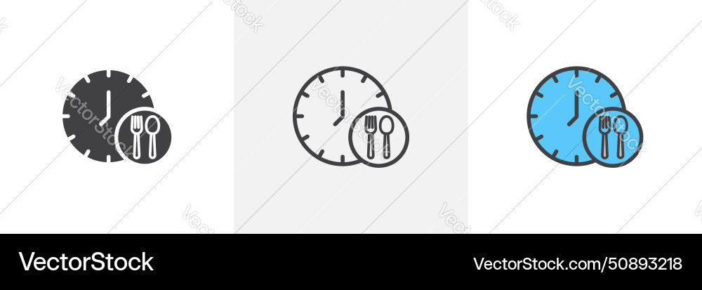 Lunch time icon set clock and meal symbol Vector Image