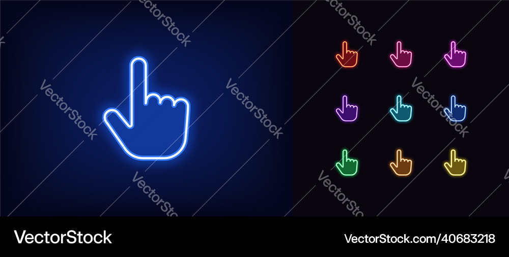 Outline neon finger cursor icon glowing Royalty Free Vector