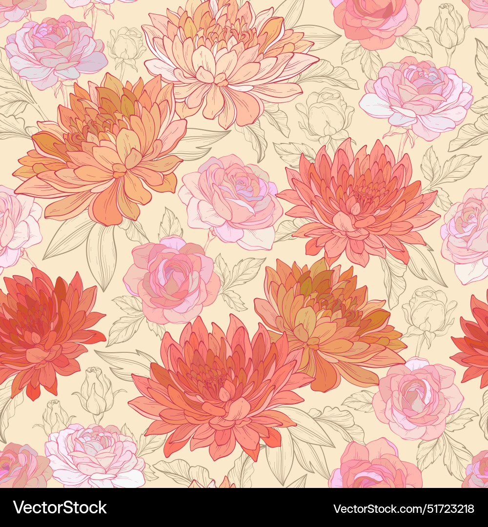 Vintage old paper pattern with beautiful flowers Vector Image
