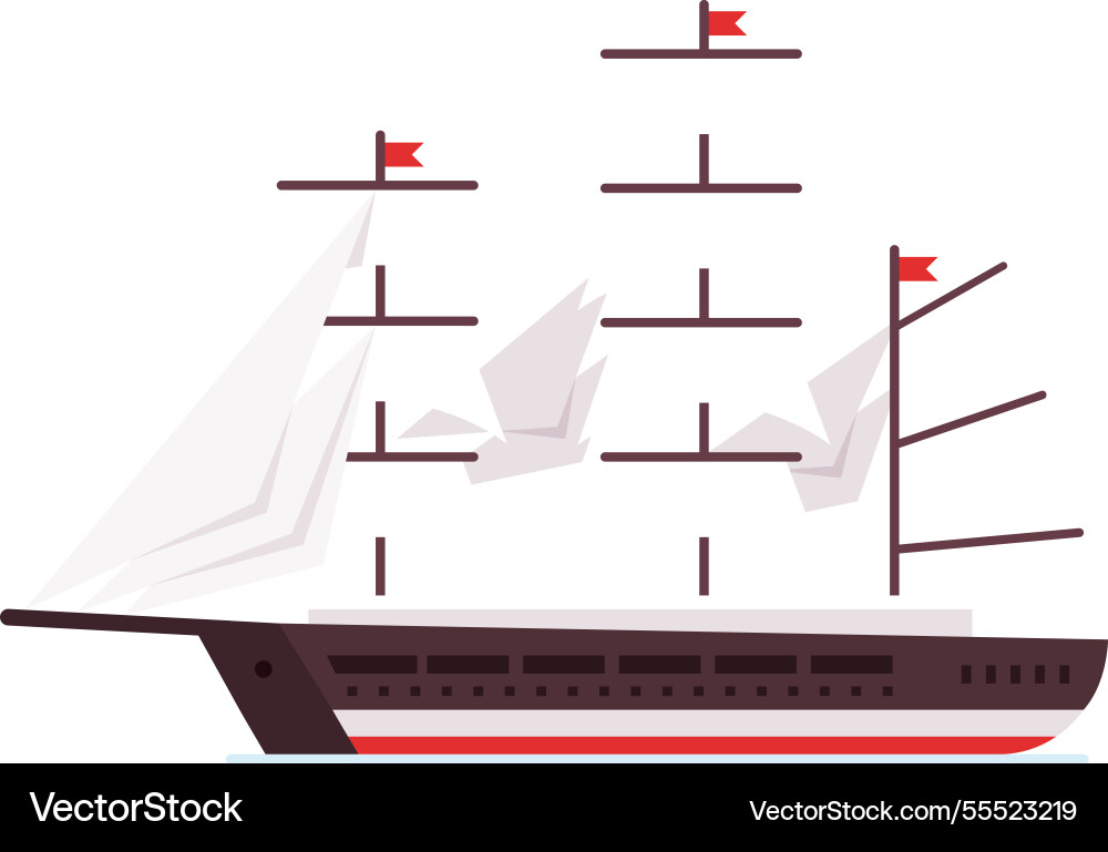 Large sailing ship navigating the vast seas Vector Image