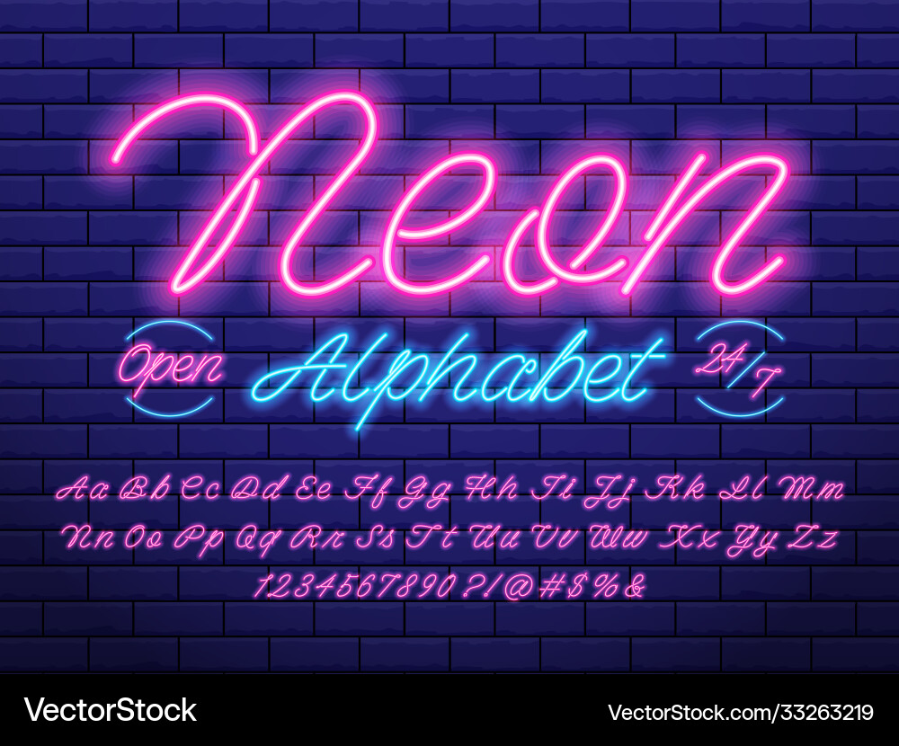 Pink Neon Alphabet Set Royalty Free Vector Image