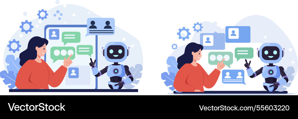 Ai chatbot and human interaction in digital Vector Image