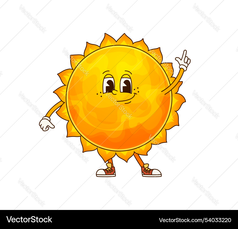 Cartoon sun solar system groovy planet character Vector Image