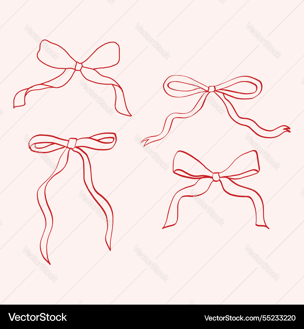 Coquette Ribbon Line Art Set Royalty Free Vector Image