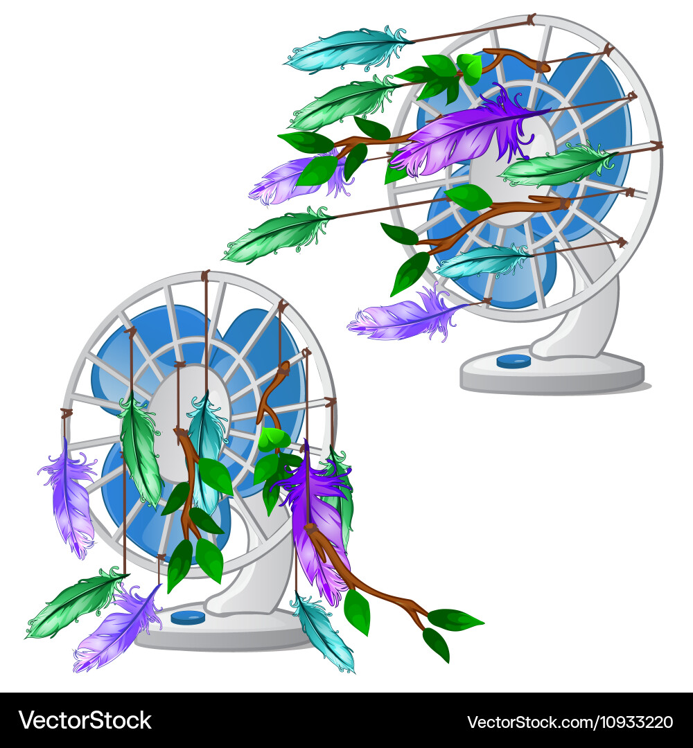 Desktop fan with colorful feather isolated Vector Image
