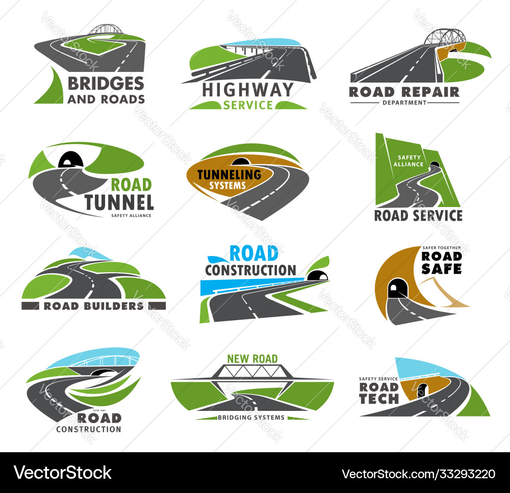 Road icons highway or way route path and pathway Vector Image