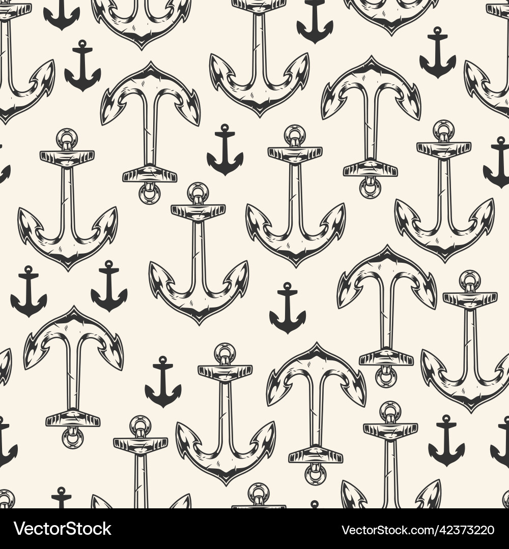 Ship anchor monochrome seamless pattern Royalty Free Vector