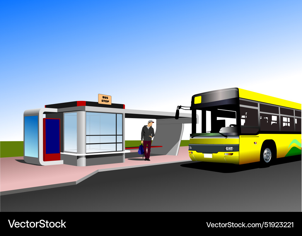 Bus stop - public transport ready to go 3d Vector Image