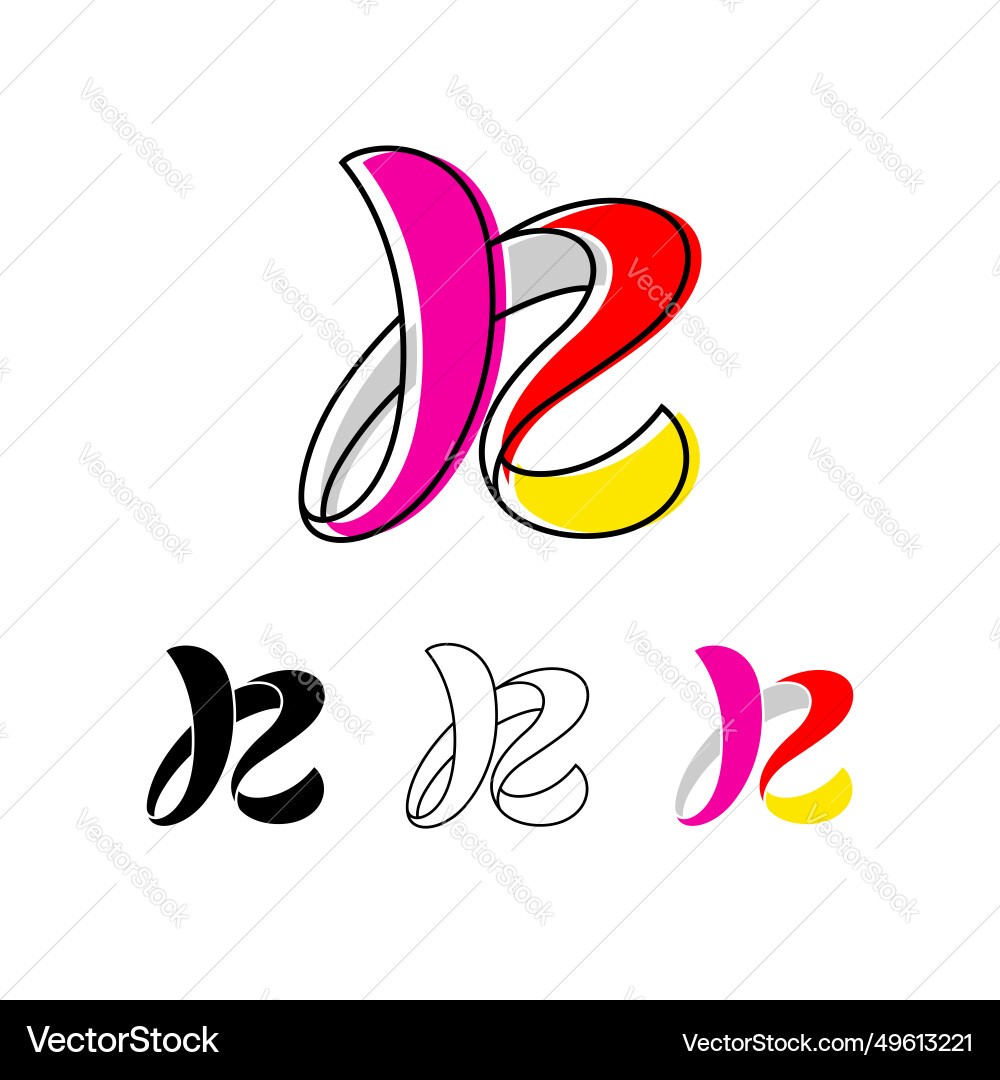 Colored curvy letter r handwritten script alphabet