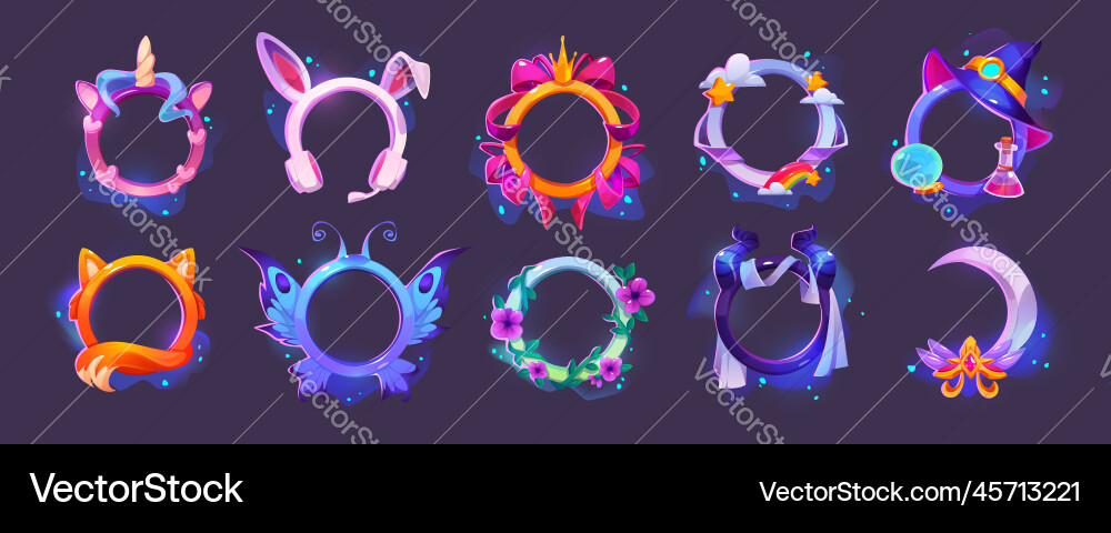 Game avatar frames with fantasy borders Royalty Free Vector
