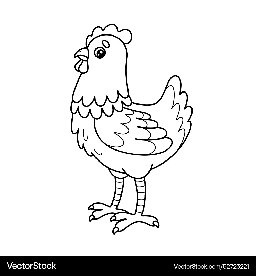 Outline farm chicken in cartoon style Royalty Free Vector