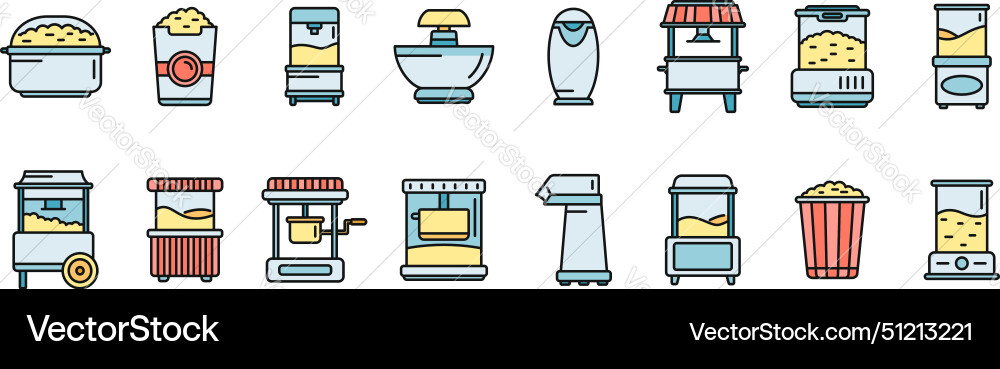 Popcorn maker machine icons set color line Vector Image