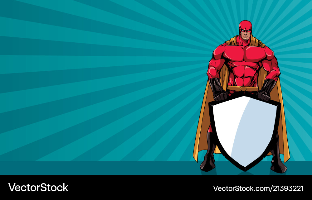 Superhero holding shield ray light horizontal Vector Image